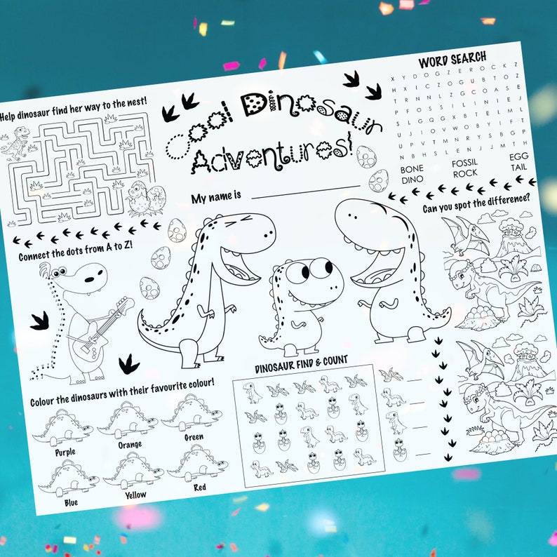 Personalized Dinosaur Color Placemat: Custom Printable Activity ...