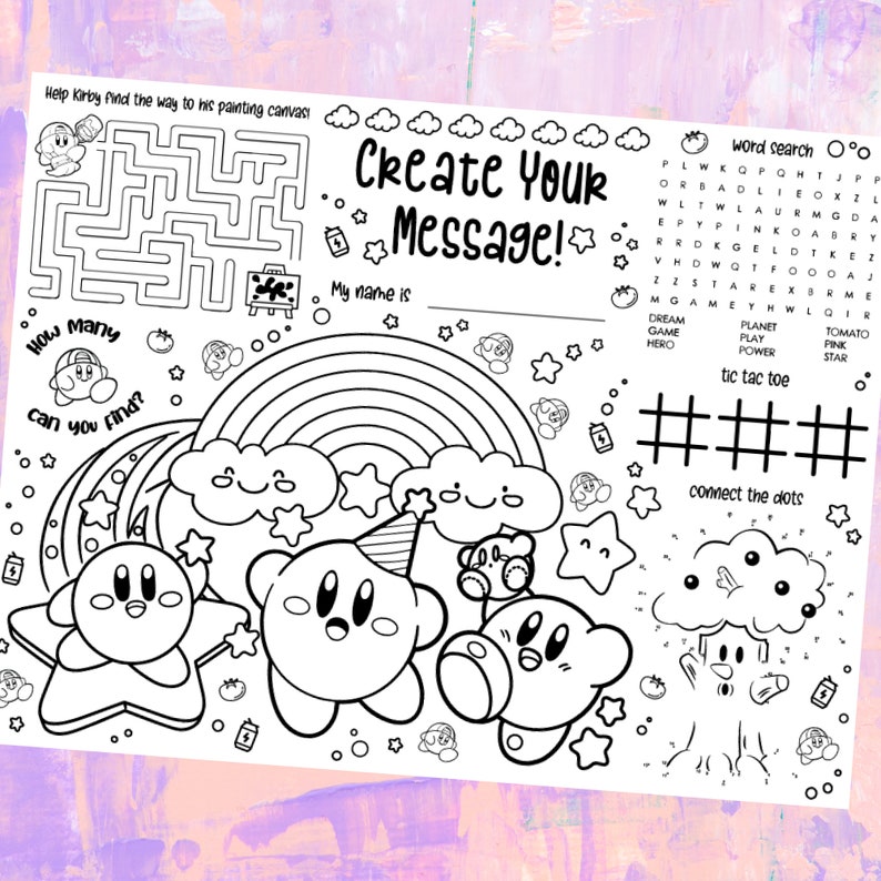 Personalized Kirby Color Placemat: Custom Printable Activity Birthday ...