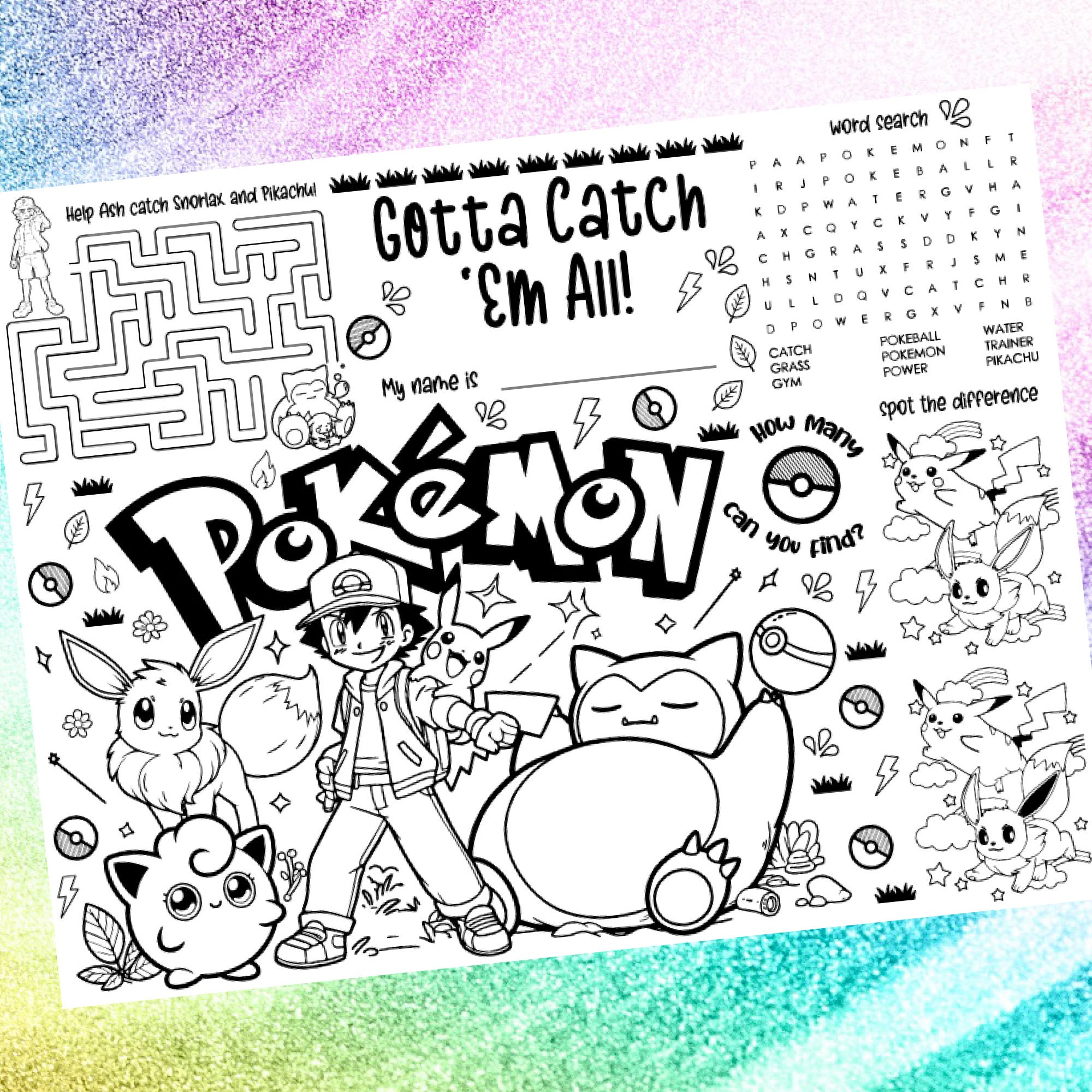 Pokemon Gotta Catch 'em All Coloring Placemat, Personalized, Printable ...