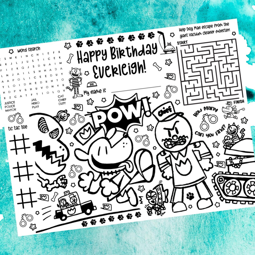 Personalized Dog Man Placemat: Custom Printable Activity Birthday Party ...