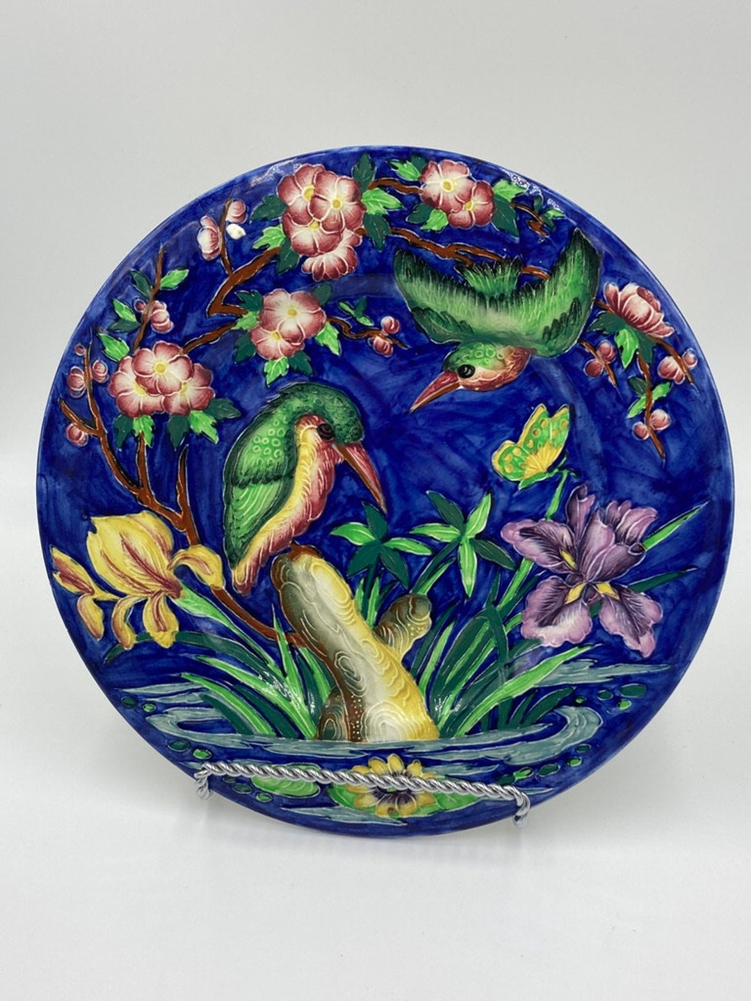 Vintage Majolica England Kingfisher With Iris 11 Inch Charger Plate by ...