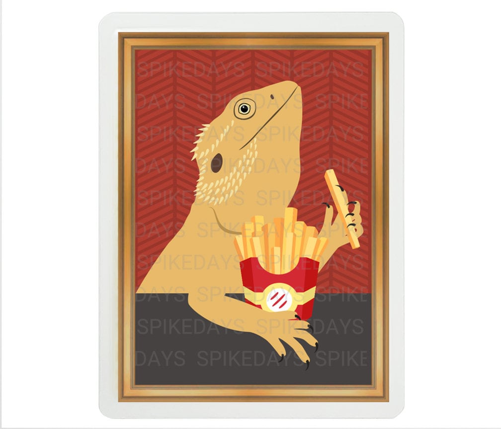 Bearded Dragon Eating French Fries Tank Decor - Bearded Dragon Art ...