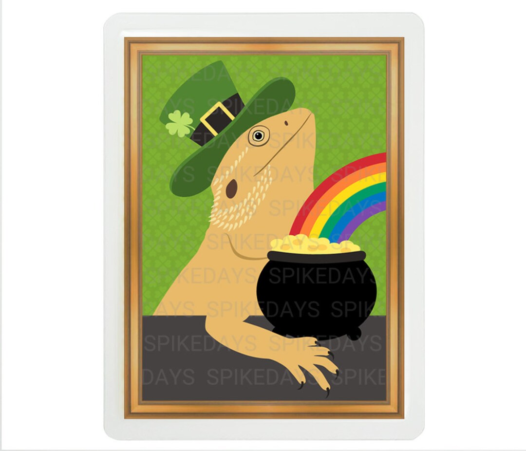 St Patrick's Day Bearded Dragon With Pot of Gold 3x4 Tank Decor - Happy ...