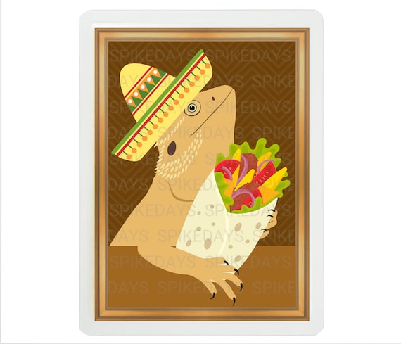 Bearded Dragon Eating Giant Burrito Tank Decor 3x4 Art | Etsy