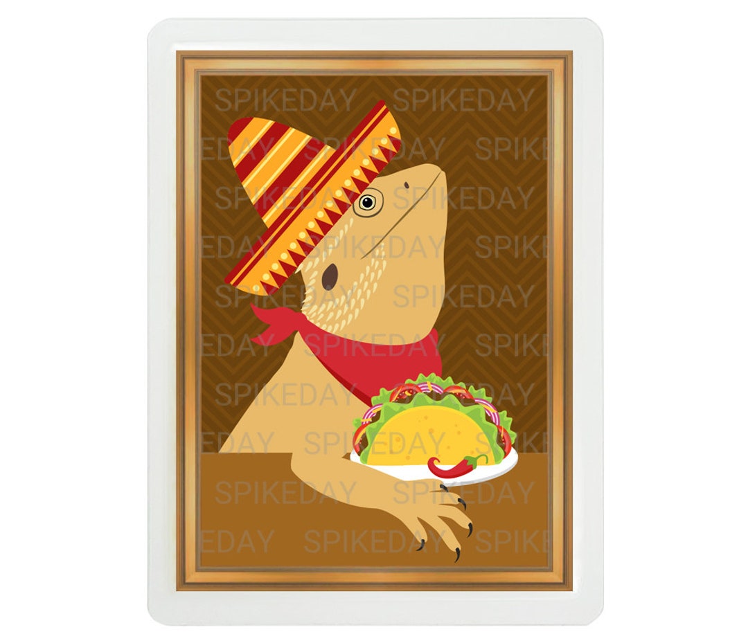 Bearded Dragon Eating Taco 3x4 Tank Decor - Funny Animal Drawing - Taco ...