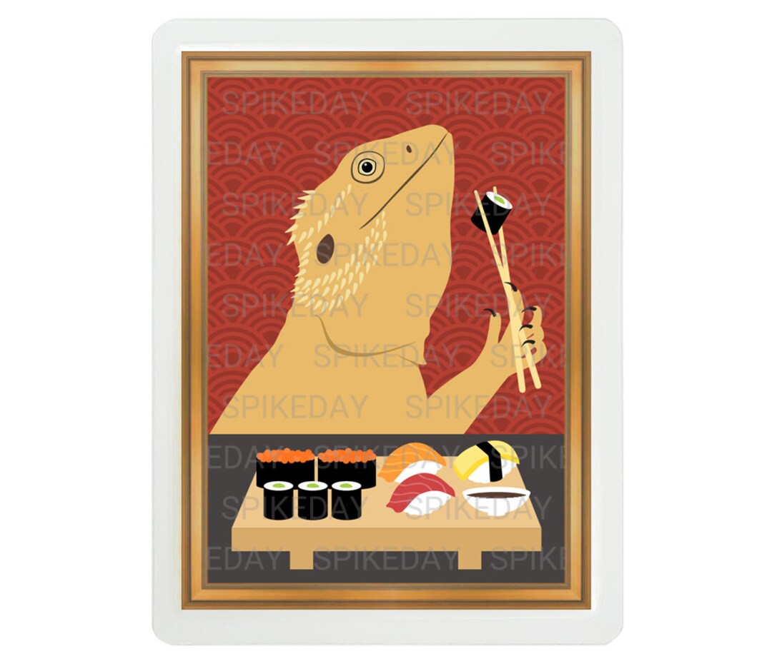 Bearded Dragon Eating Sushi 3x4 Tank Decor - Sushi Decor - Funny Lizard ...