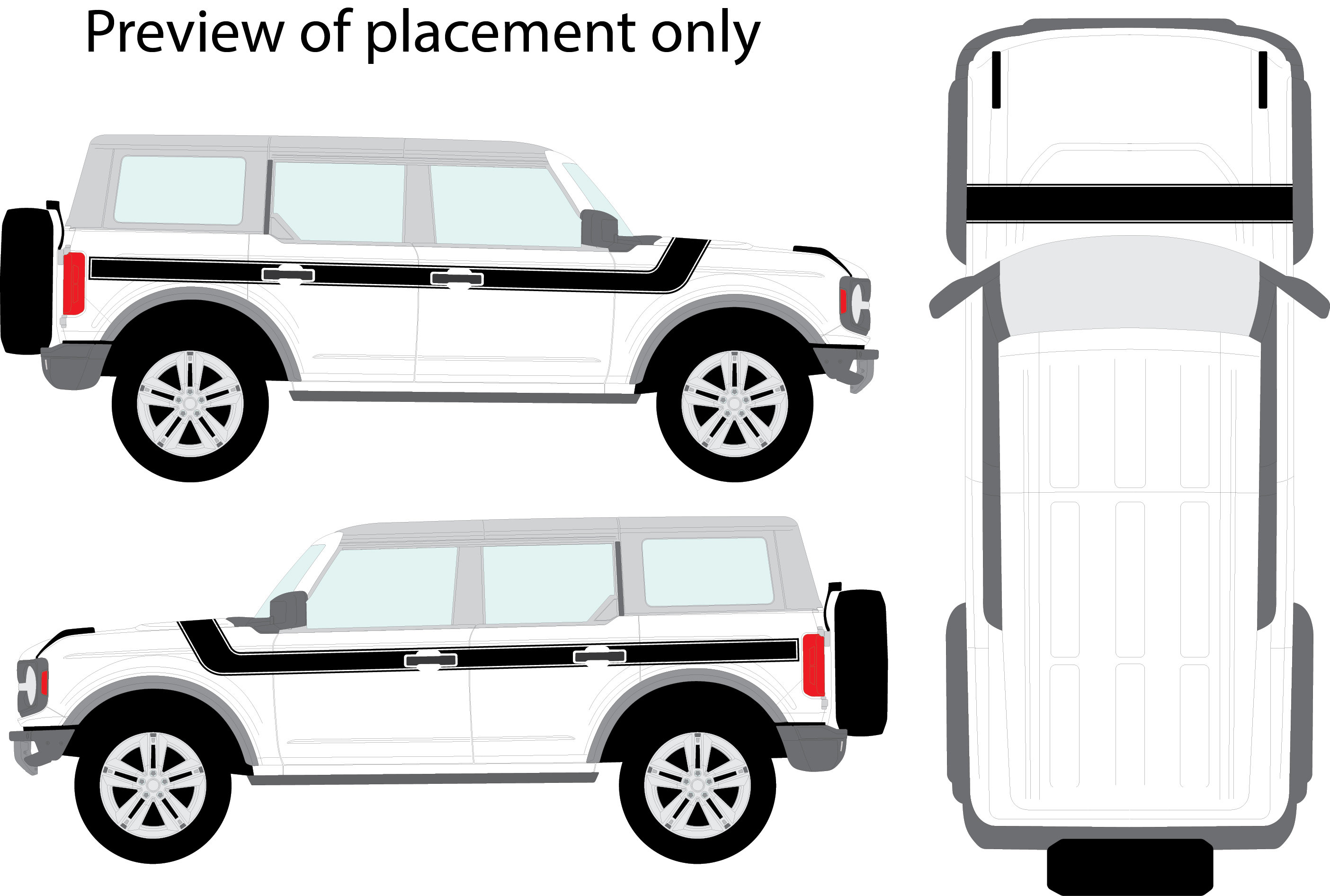 Hood and Side Racing Stripes Vinyl Cut Template, Fits 2021 - 2024 4 ...