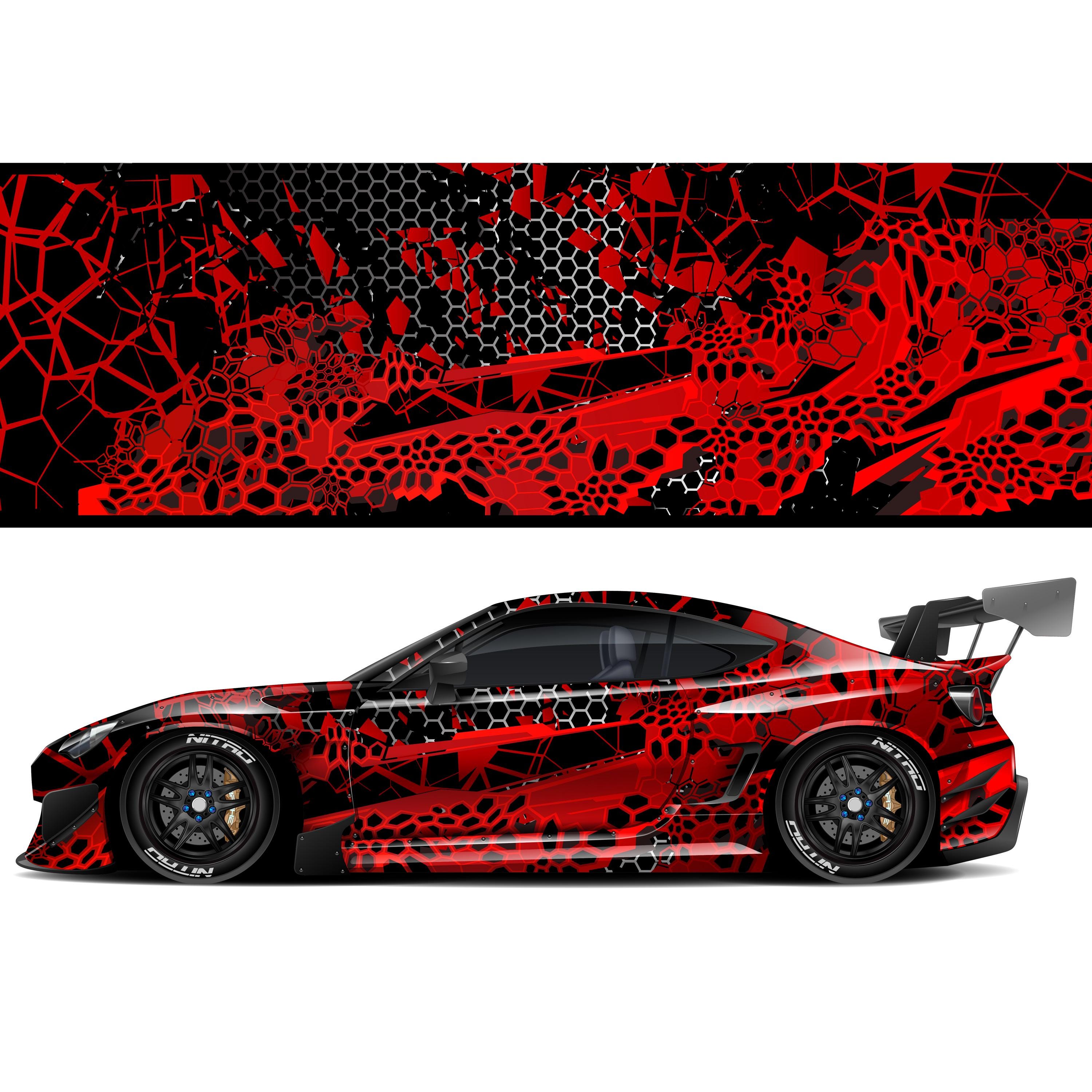 Red Black Race Car Livery Vehicle Wrap Design Background Vector Large ...