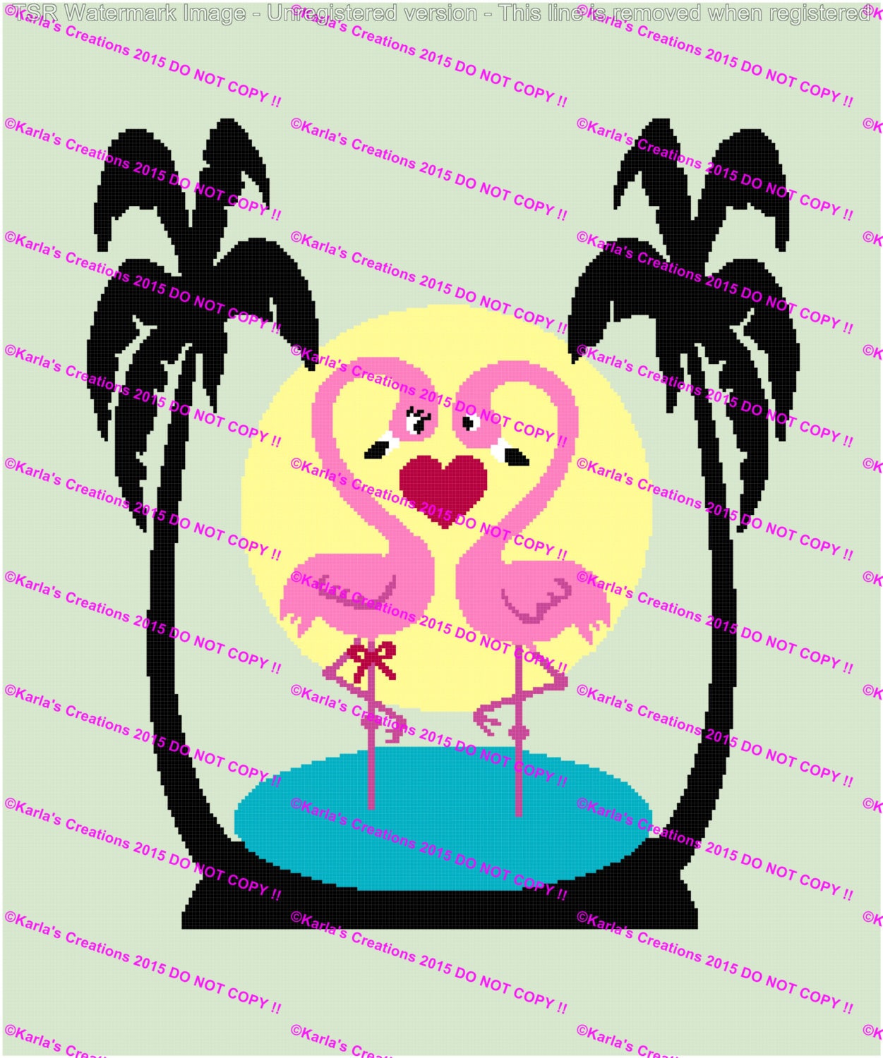 Silhouette Palm Trees With Flamingos Crochet Graph - Etsy