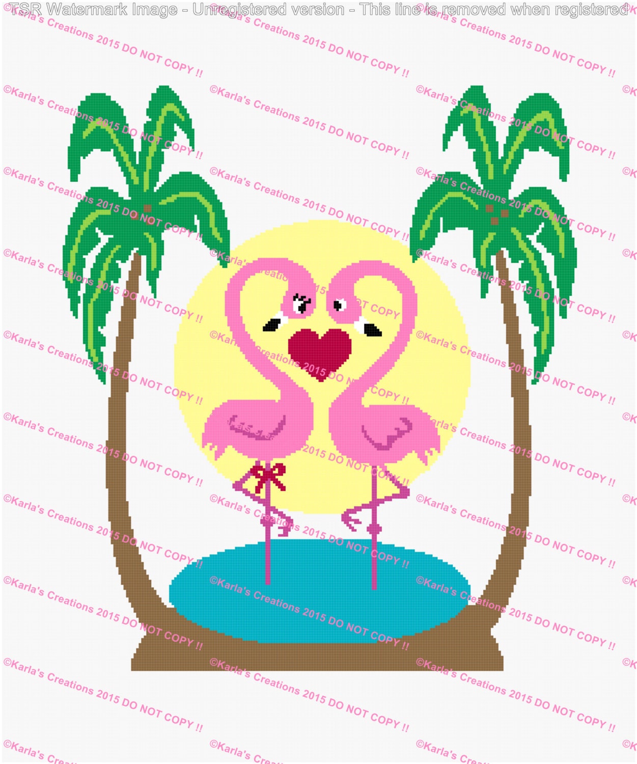 Silhouette Palm Trees With Flamingos Crochet Graph - Etsy