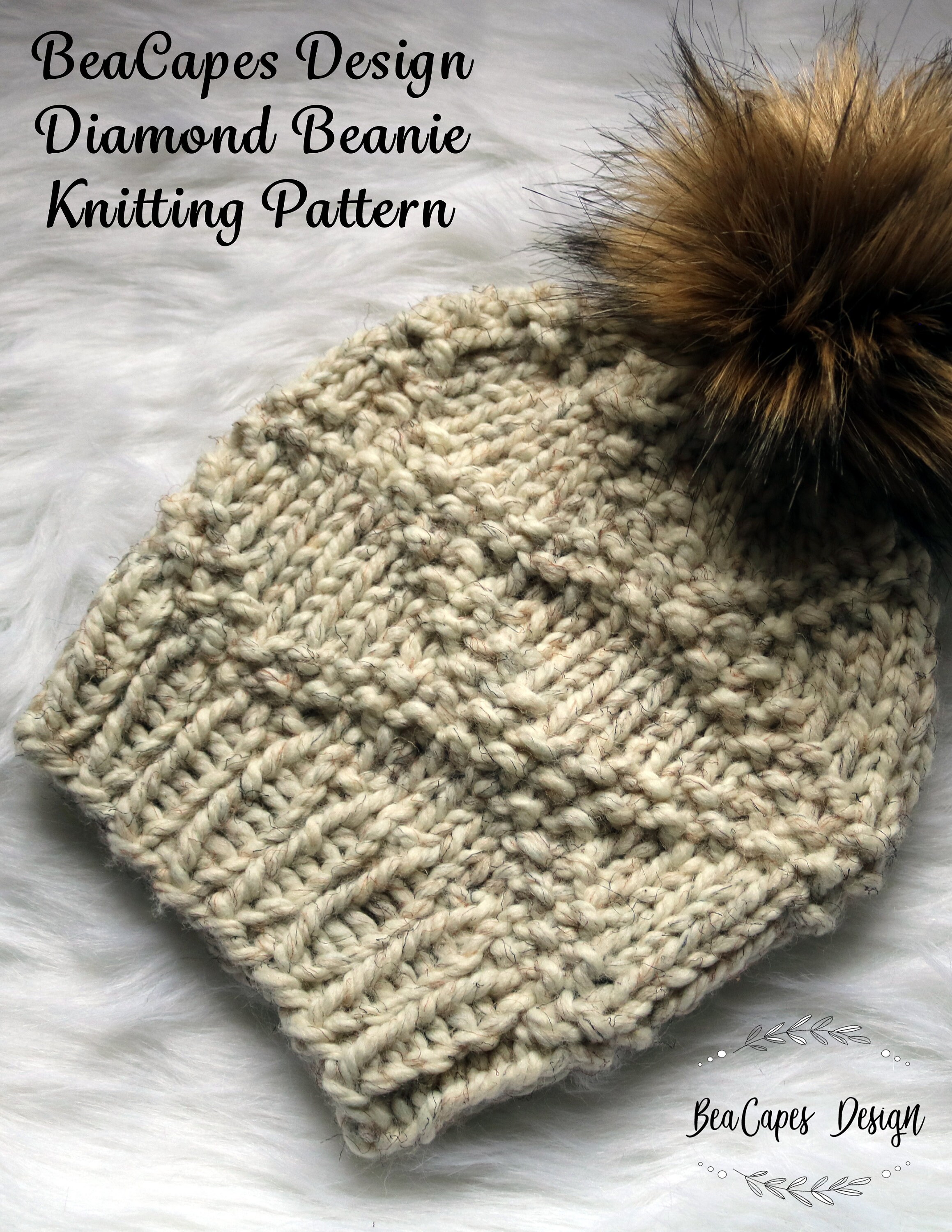PATTERN - Beacapes Design Diamond Beanie Knitting Pattern. Knitting ...
