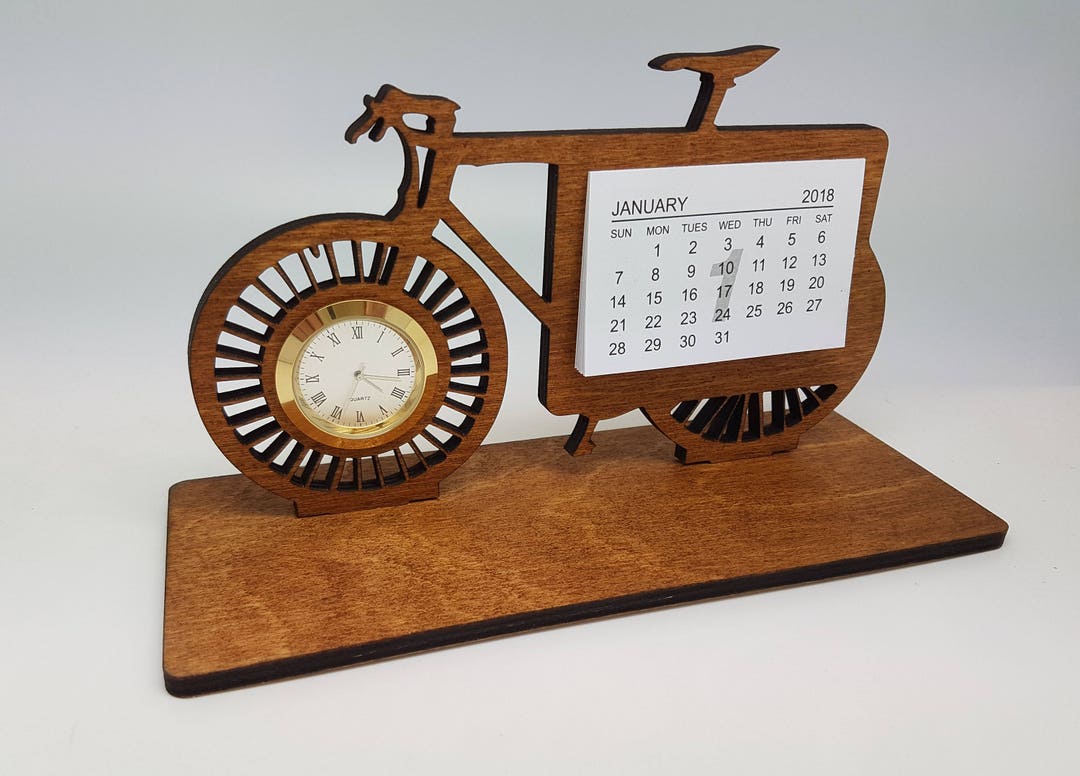 Bike Wooden Desk Calendar With Clock, 2023 Desk Calendar, Office ...