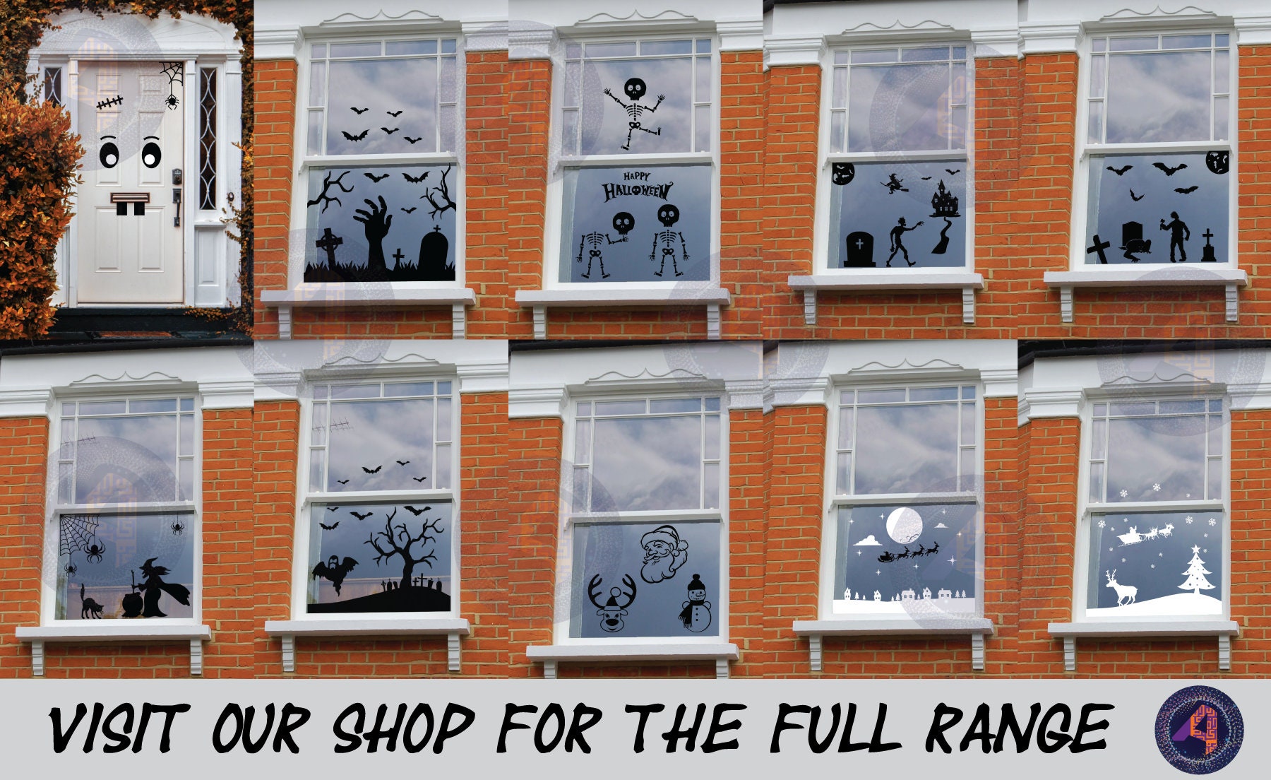 Halloween Window Sticker Set Zombie Bats Gravestone - Etsy UK