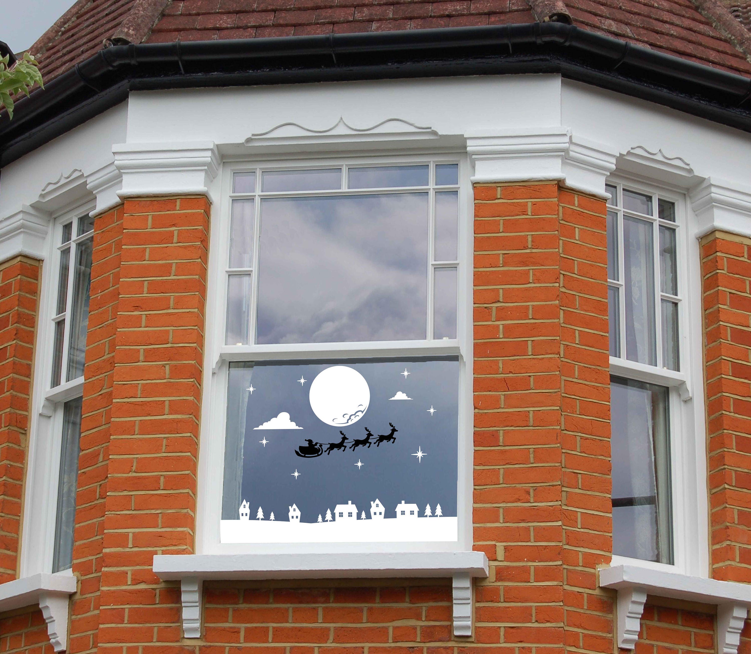 Christmas Window Sticker Set Santa Claus Sledge With - Etsy