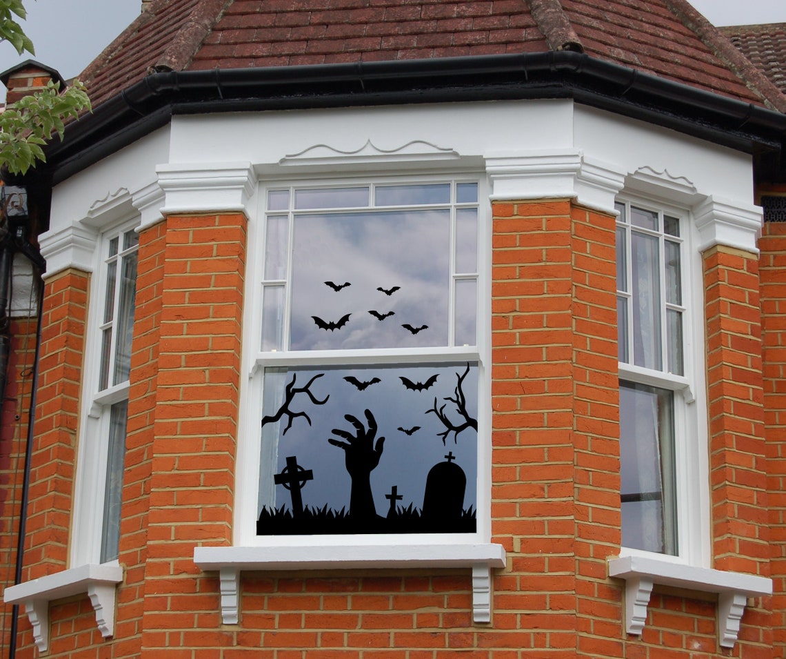 Halloween Window Sticker Set Spooky Bats Hand Graveyard | Etsy UK