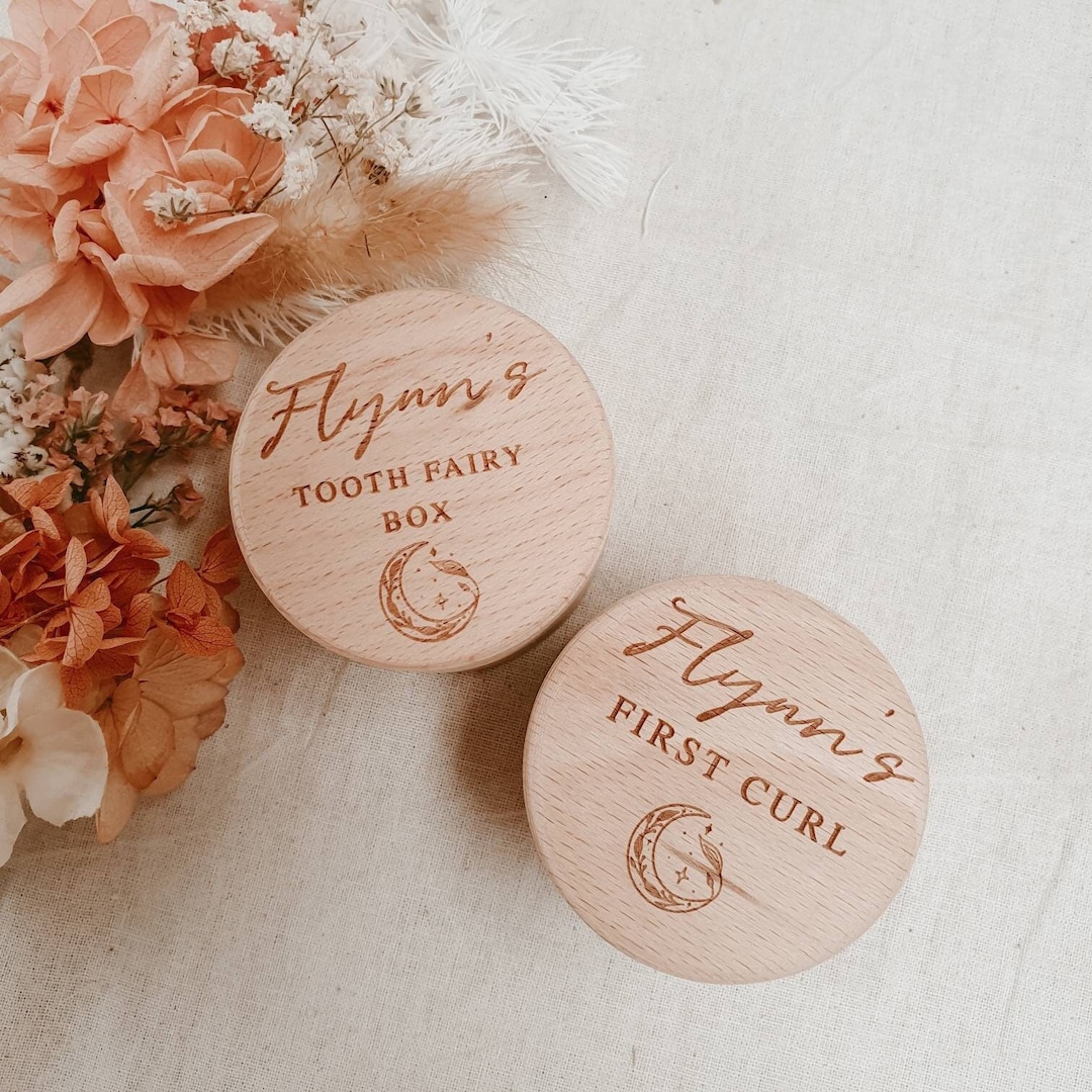 Personalised Wooden Tooth Fairy Box - My First Curl - My First Tooth ...