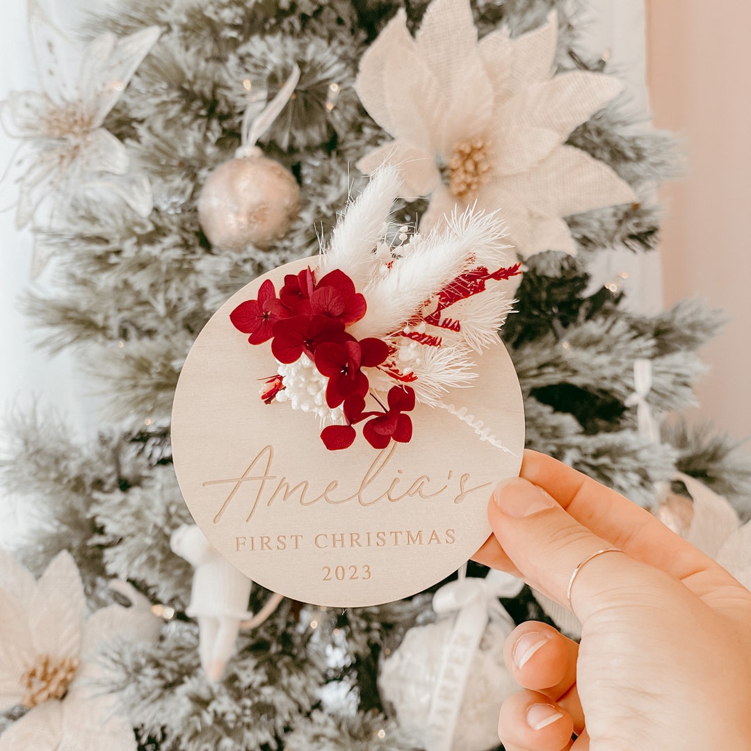 My First Christmas 2024 Plaque With Dried Florals Personalised Baby's ...