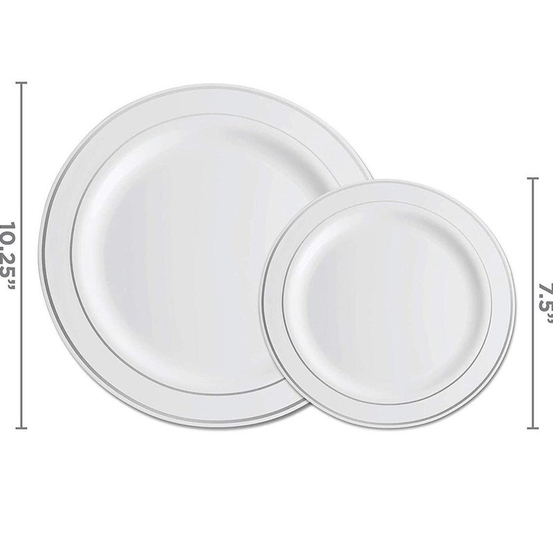 Disposable Plastic Dinnerware Set Silver Rim 200 Pieces | Etsy