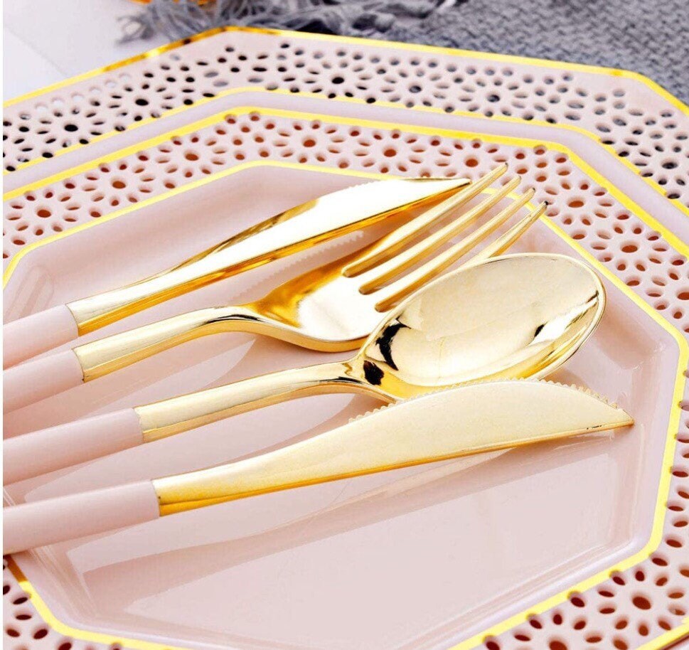 Disposable Plastic Dinnerware 125 Piece Set Blush Pink Gold - Etsy