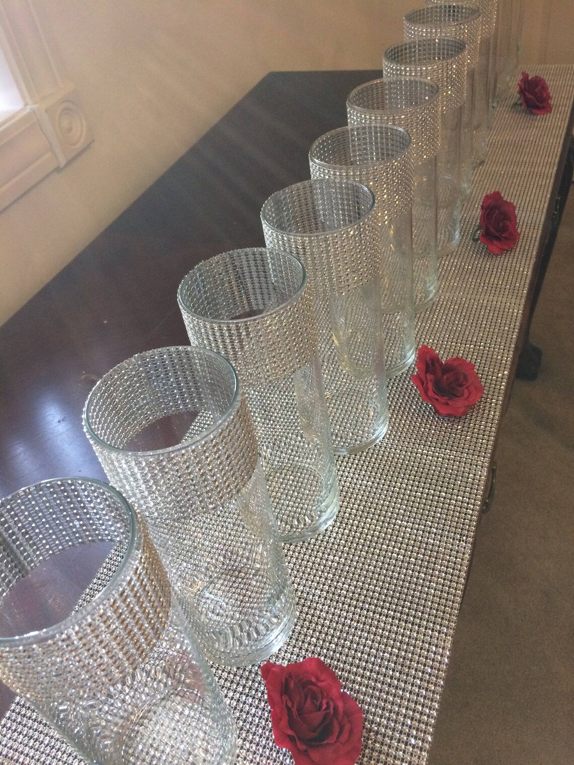 18 Cylinder Shaped Vases With Silver Rhinestone Look Mesh - Etsy