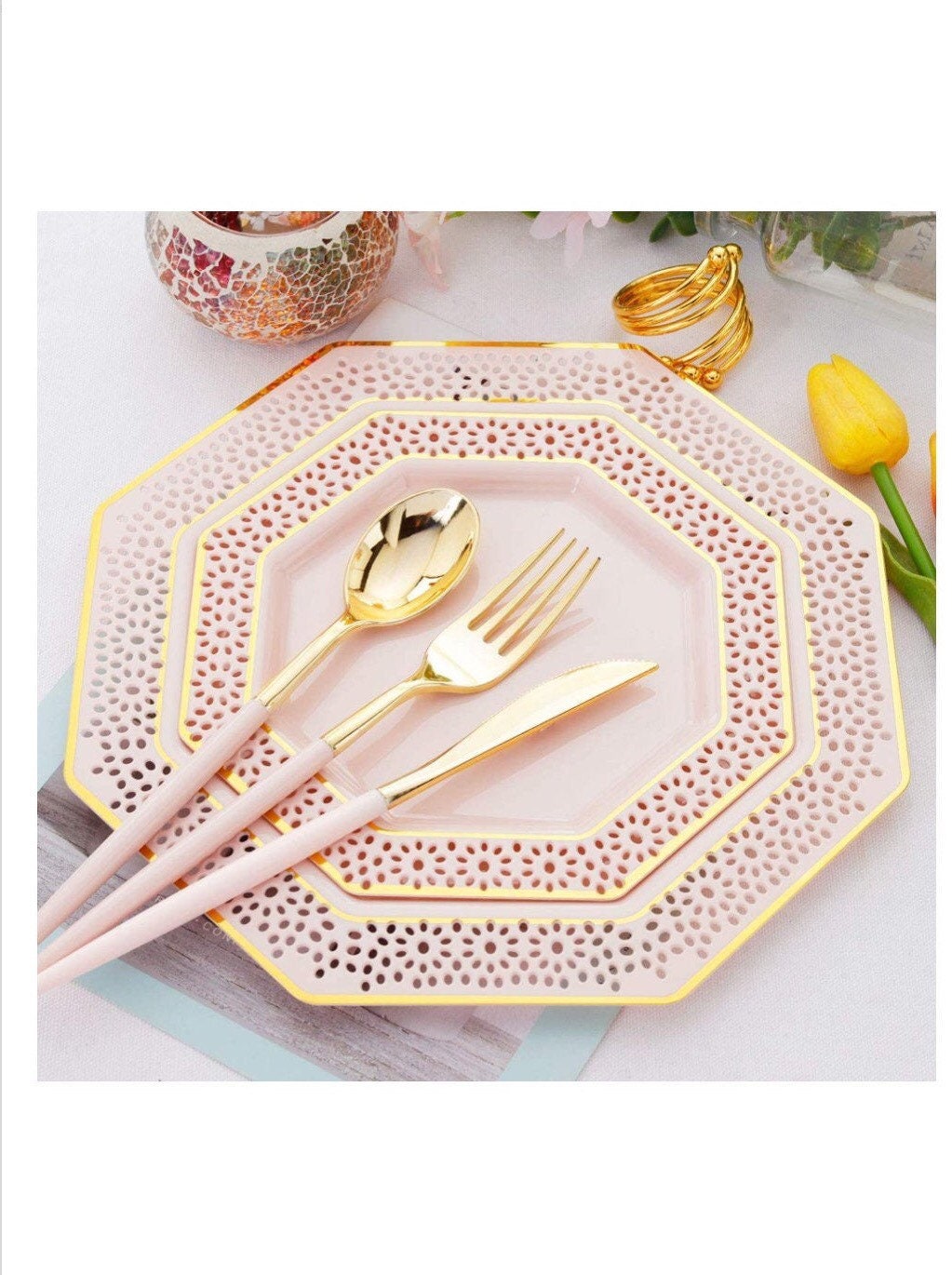 Disposable Plastic Dinnerware 125 Piece Set Blush Pink Gold - Etsy