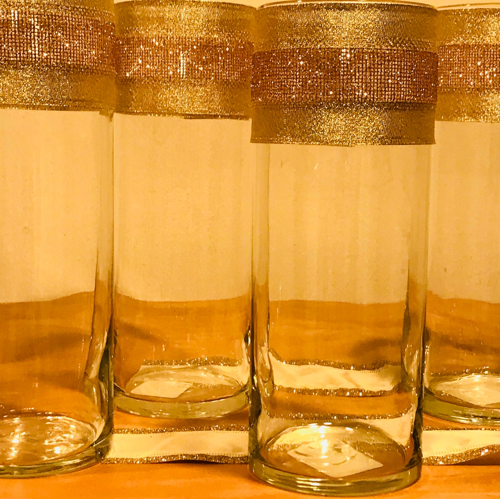 6 Centerpieces. Vases Wrapped in Sparkling Champagne Gold and - Etsy