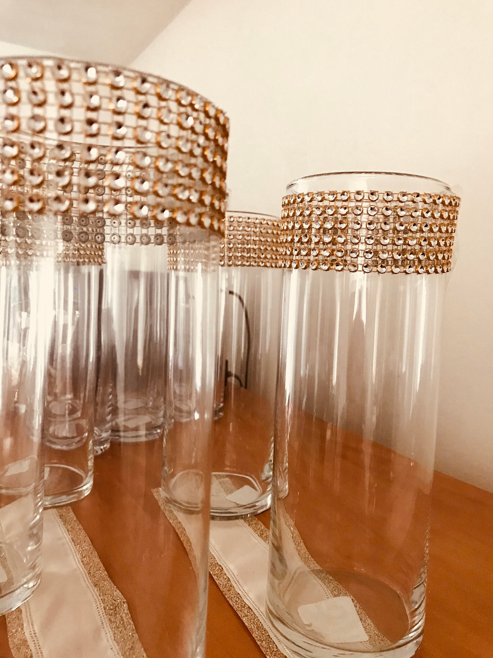 Centerpieces Vases Wrapped Diamond Rhinestone Gold Mesh Wrap - Etsy
