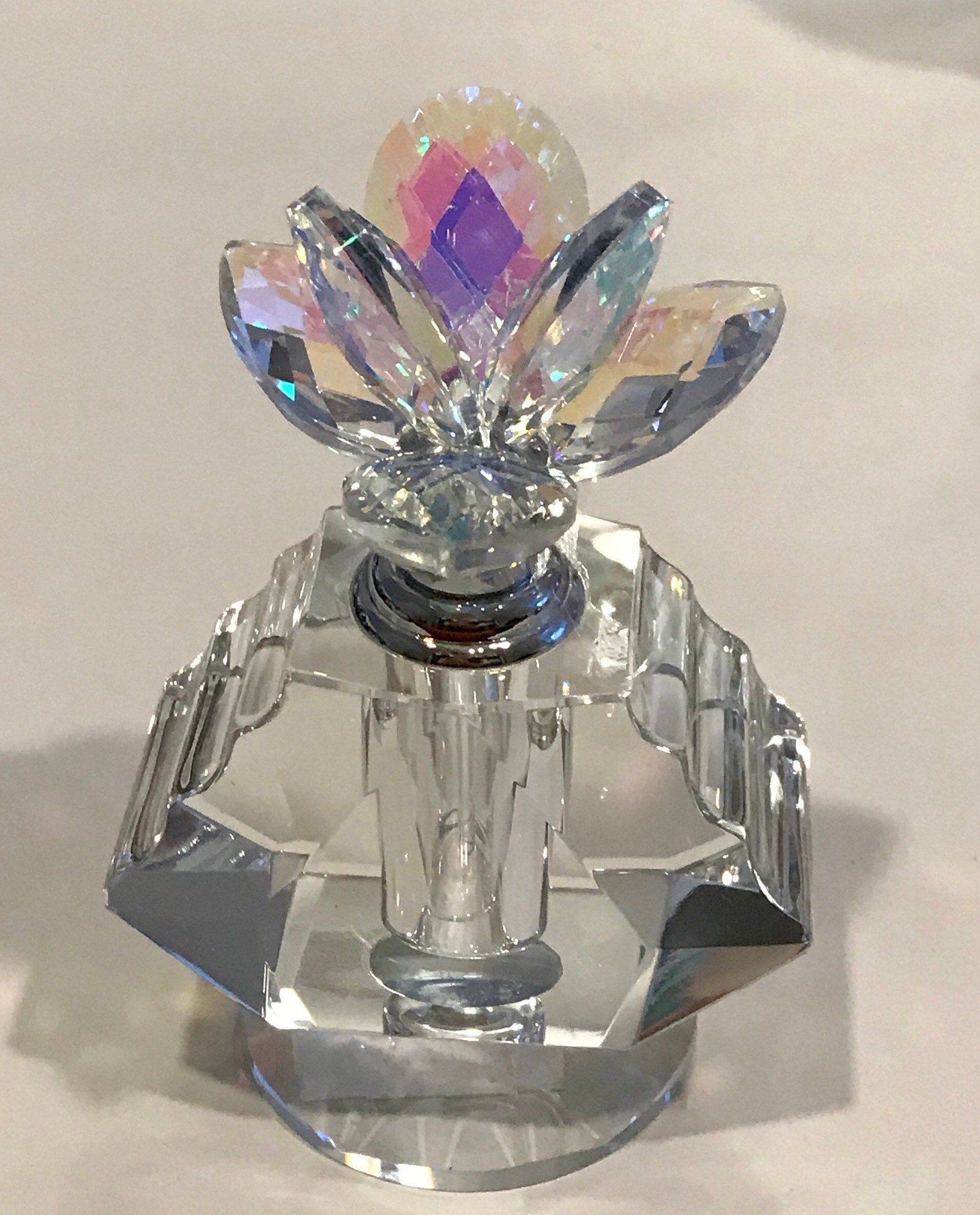 Iridescent Faceted Perfume Bottle Flower Top Glass Useable 2 - Etsy