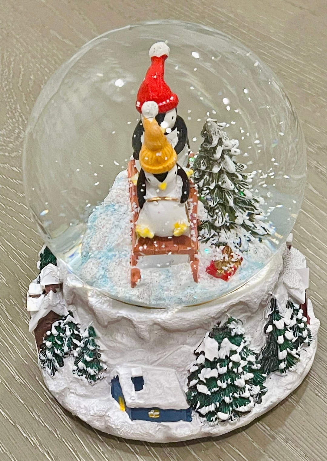 Christmas Musical Snow Globe Penguins on a Sled on a - Etsy UK