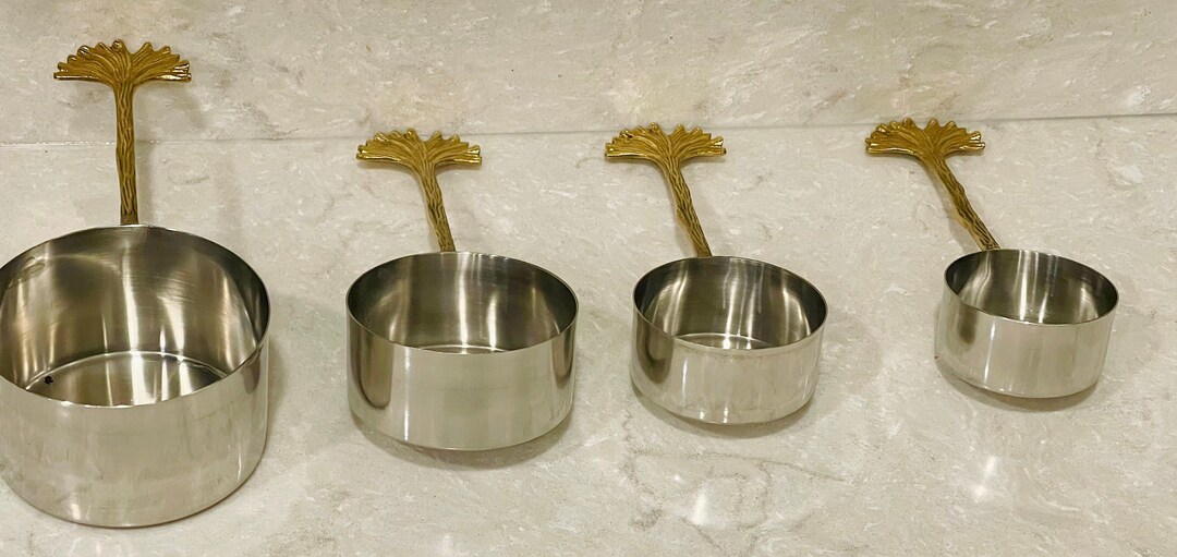 Silver Measuring Cups, Shiny Metal 4 Pc Set, Stainless Steel, Beautiful ...