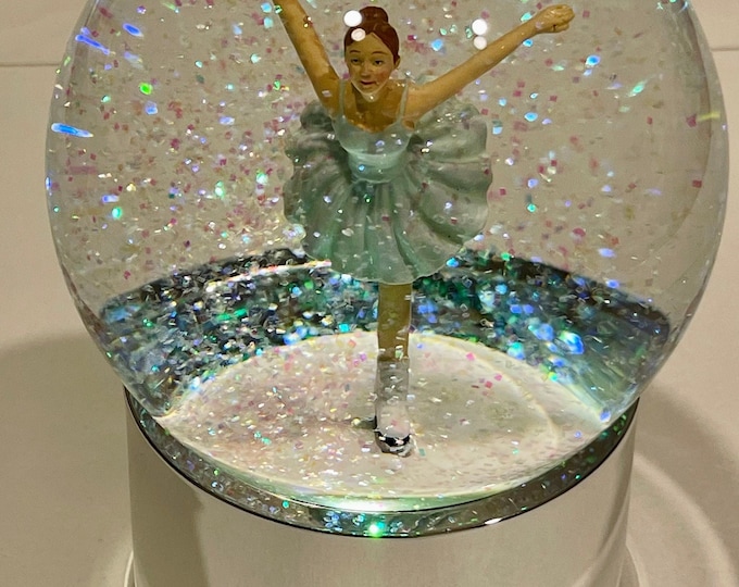 Ice Skater Snow Globe Swirling Blue and Pink Glittered Snow, Great Gift ...