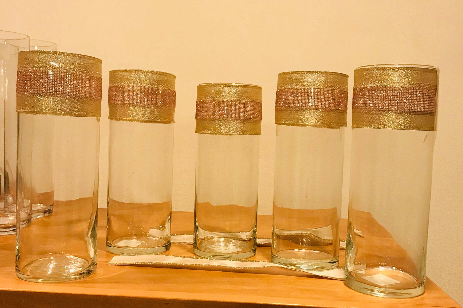 6 Centerpieces. Vases Wrapped in Sparkling Champagne Gold and - Etsy