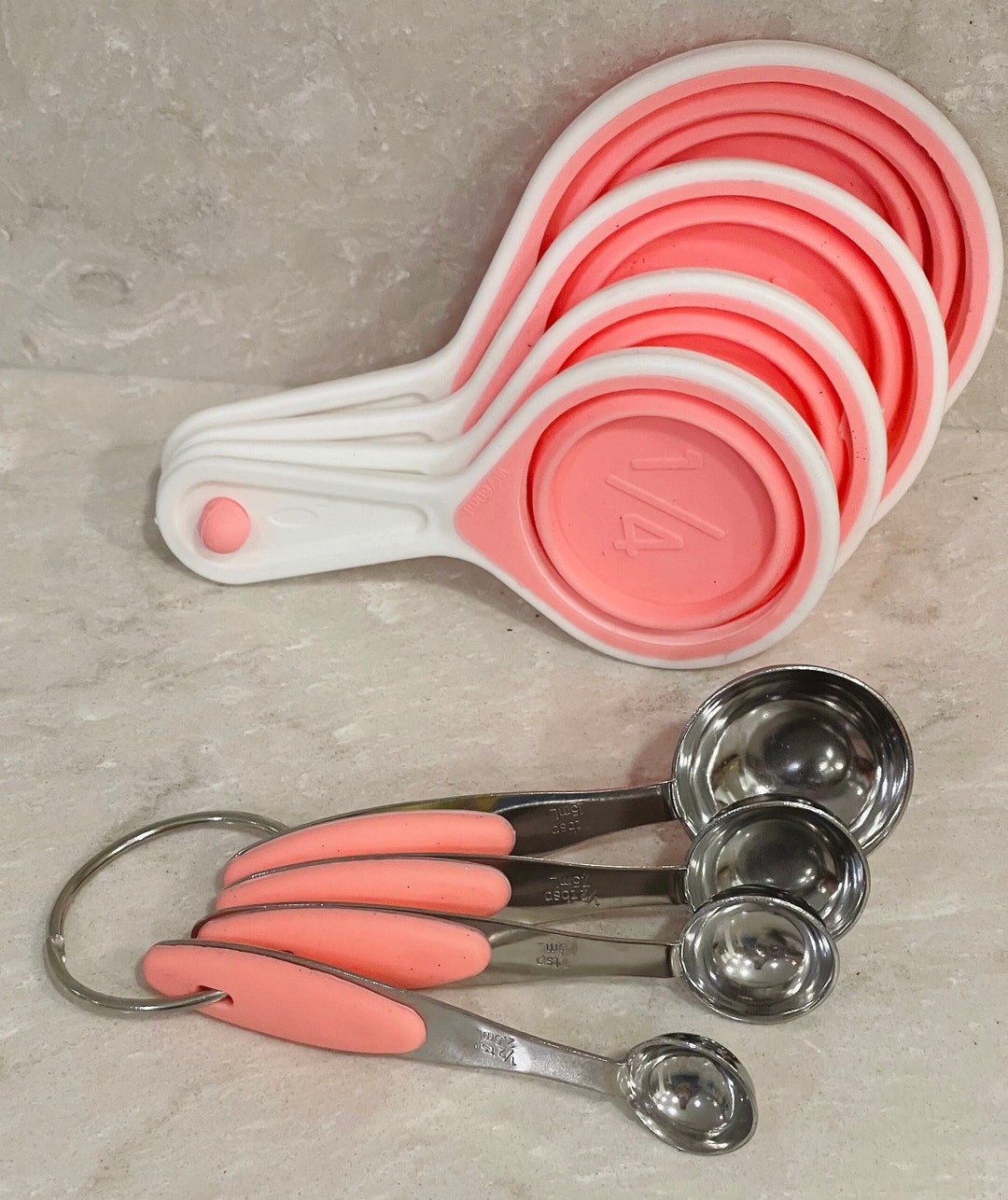 Pink Collapsible 4 Pc Measuring Cup Set And/or 4 Pc Measuring Spoon Set ...