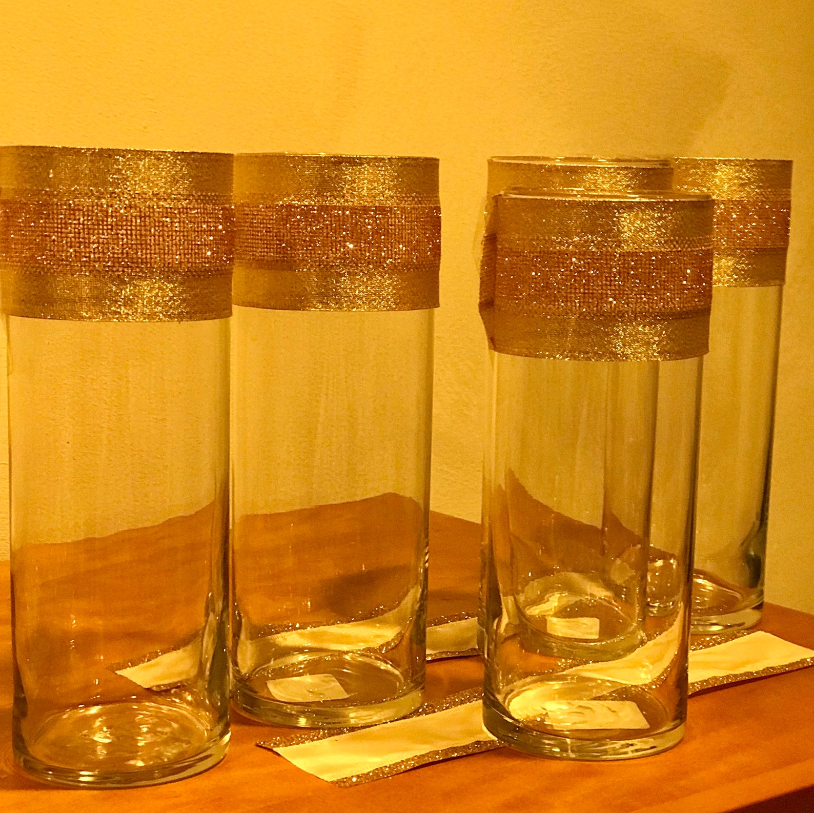 6 Centerpieces. Vases Wrapped in Sparkling Champagne Gold and | Etsy