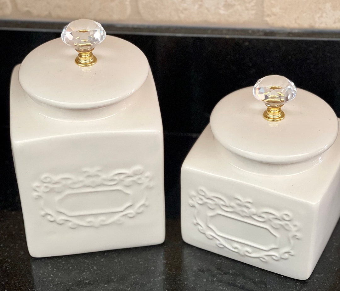 Ceramic Canisters, Glossy White, With a Lid That Has a Beautiful Clear ...