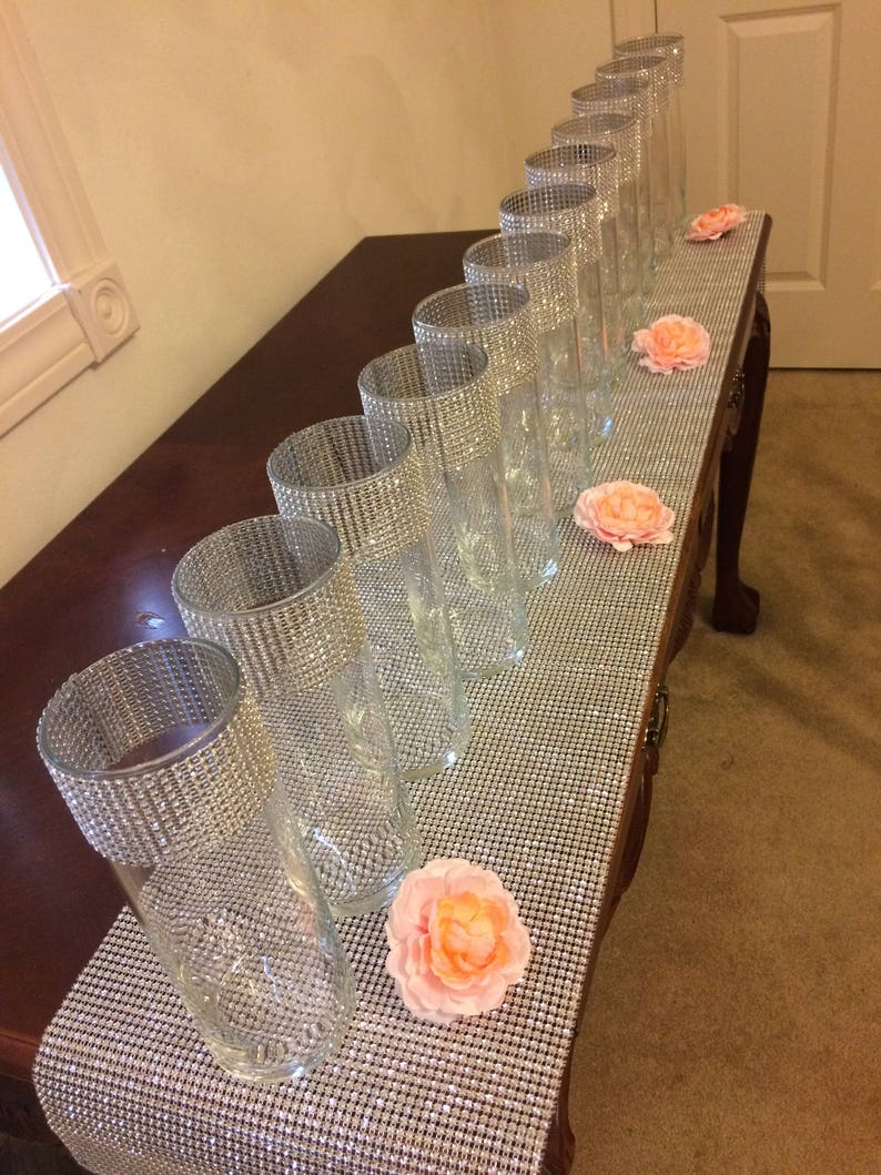 18 Cylinder Shaped Vases With Silver Rhinestone Look Mesh - Etsy