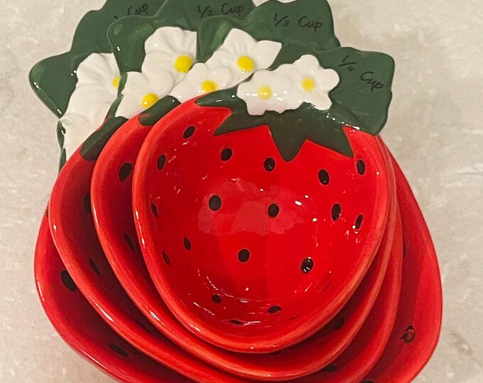 Red Measuring Cups 4 Piece Ceramic Measuring Cups, Beautiful Shiny ...