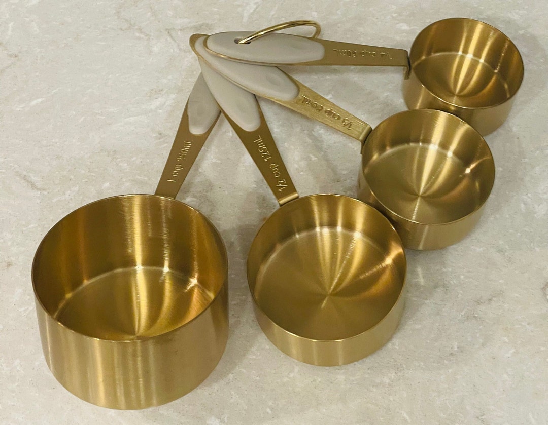 Gold Measuring Cups, Shiny Gold Metal 4 Piece Set, Soft Grip Handles ...