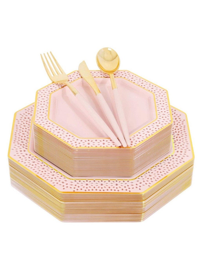 Disposable Plastic Dinnerware 125 Piece Set Blush Pink Gold - Etsy
