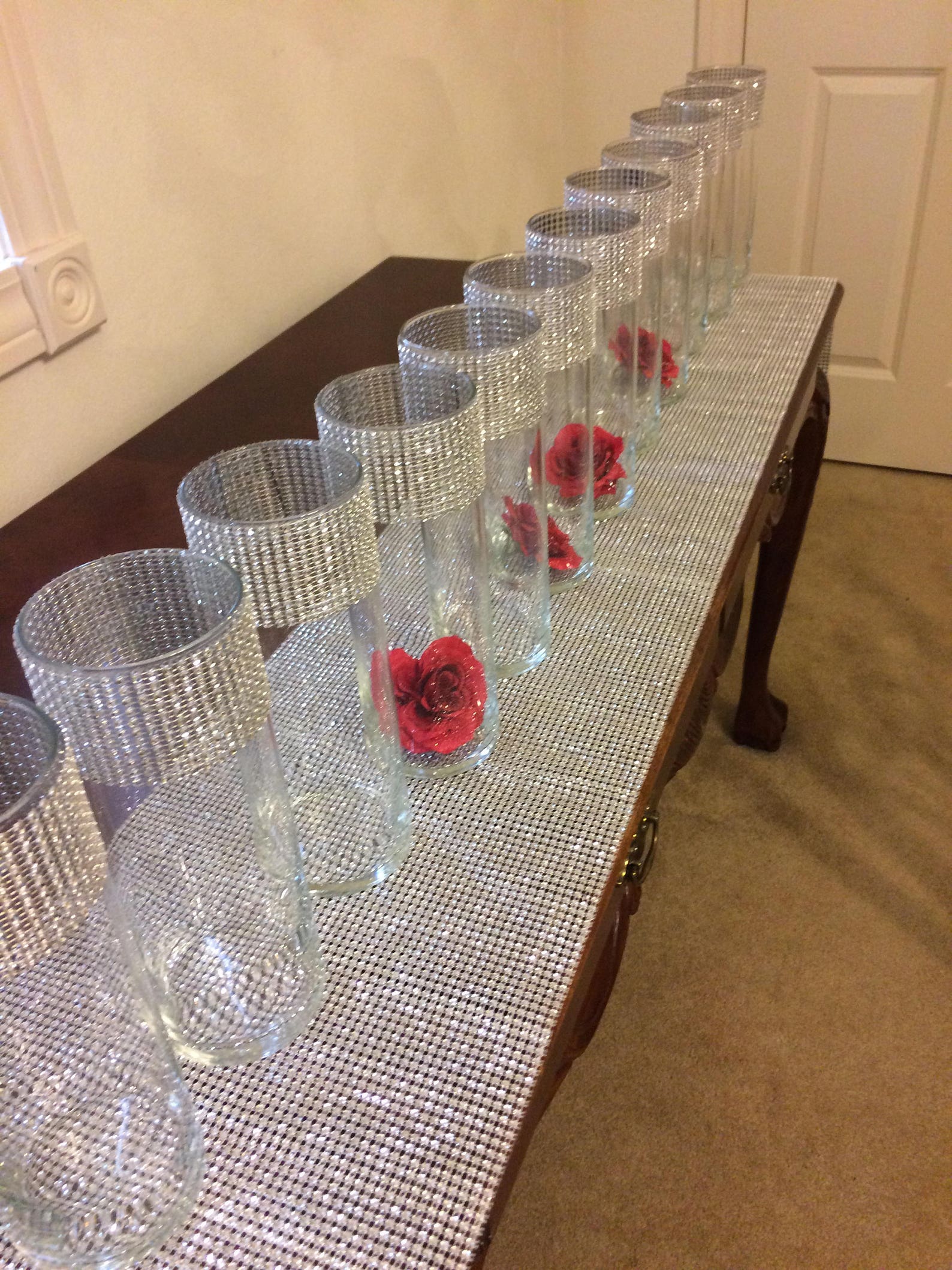 18 Cylinder Shaped Vases With Silver Rhinestone Look Mesh Etsy