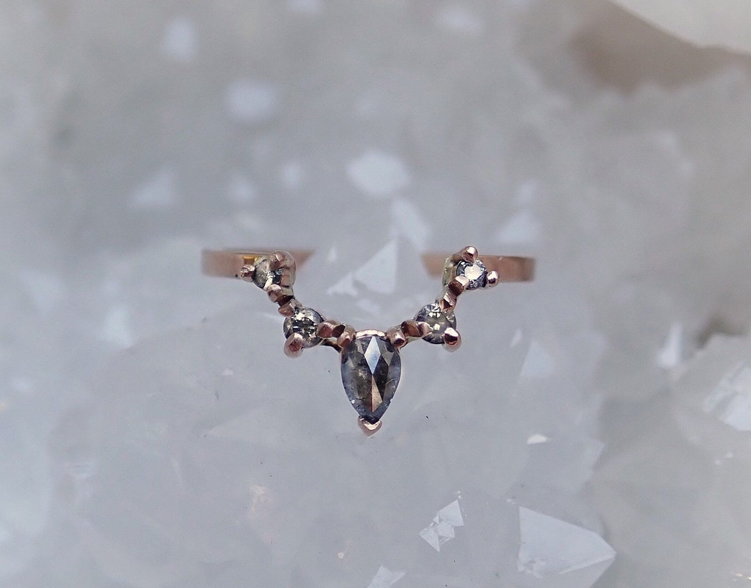 Inverted Diamond Crown Ring Curved Wedding Band Nesting - Etsy