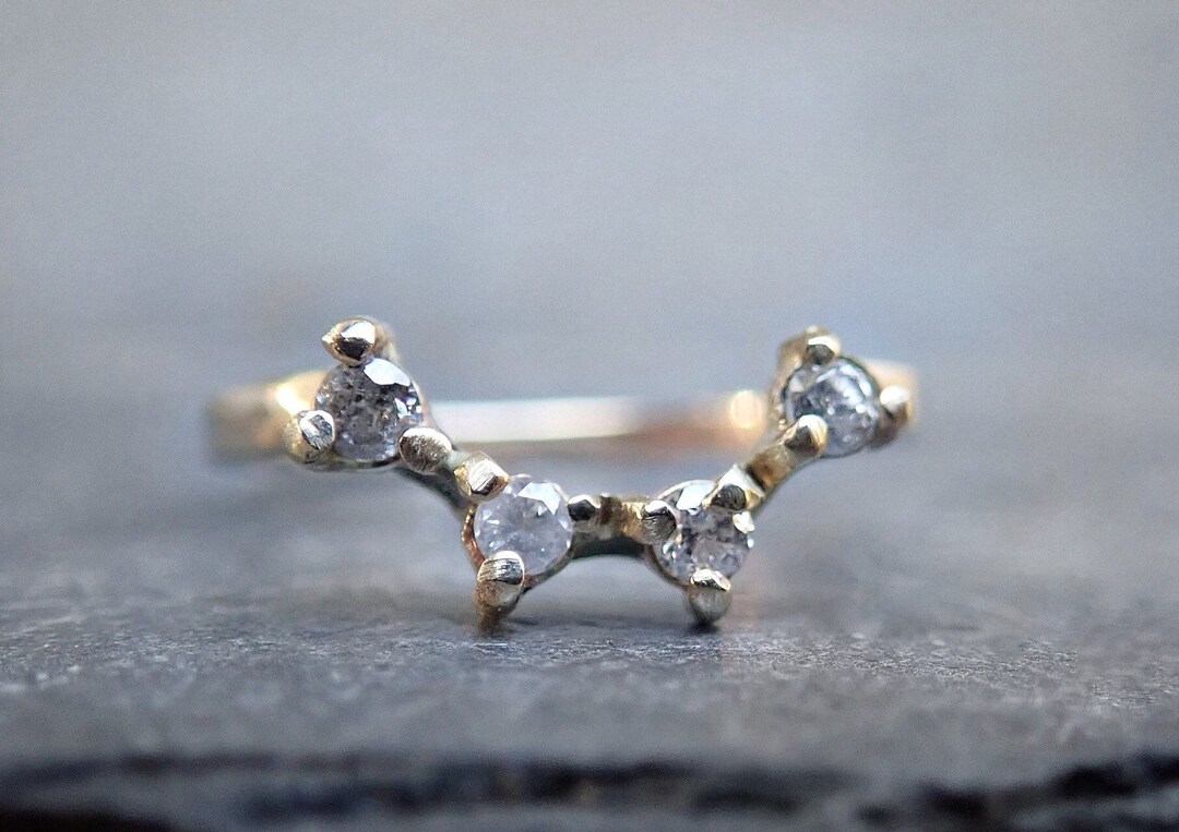 Diamond Arc Crown Ring, Curved Wedding Band, Nesting Ring, 4 Salt and ...