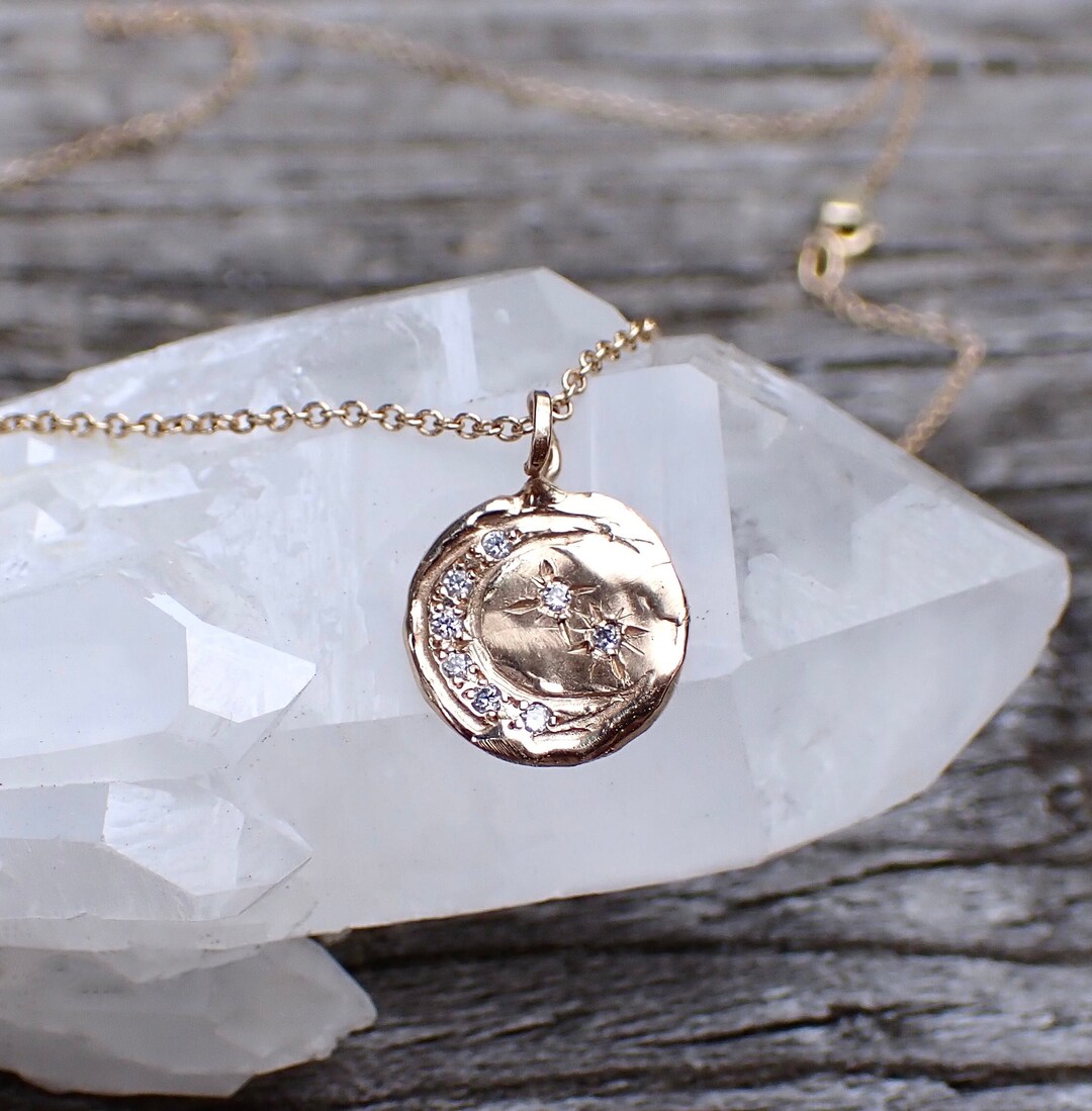 Crescent Diamond and Stars Coin Pendant - Etsy
