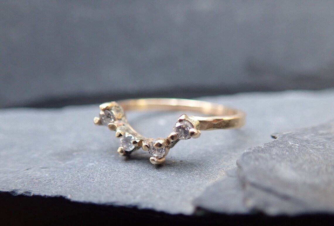 Diamond Arc Crown Ring Curved Wedding Band Nesting Ring 4 | Etsy