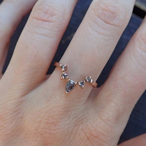 Inverted Diamond Crown Ring, Curved Wedding Band, Nesting Ring, Salt ...