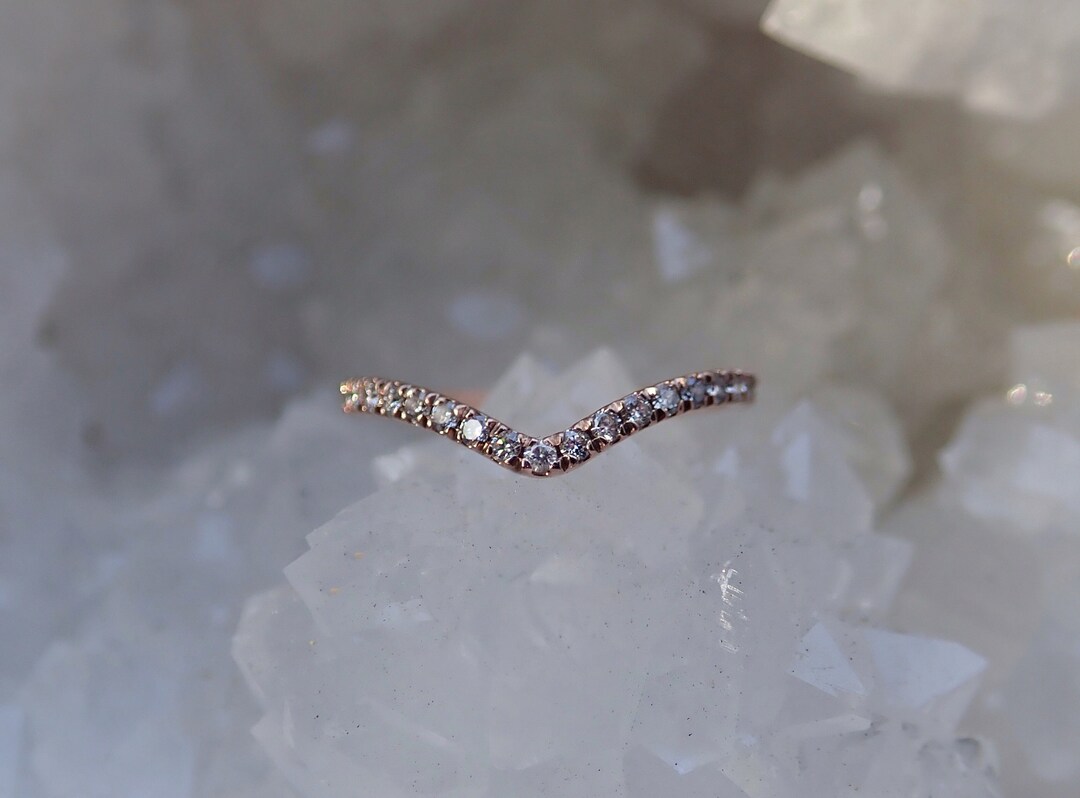 Pavé Chevron Wedding Band, Solid 14k Gold Stacking Ring, Diamond ...