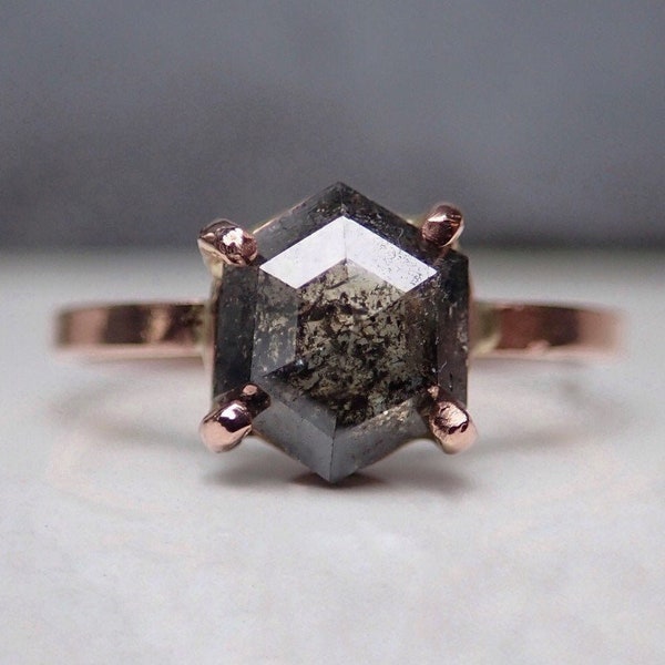 Rustic Engagement Ring, Salt and Pepper Diamond Unique Engagement Ring ...