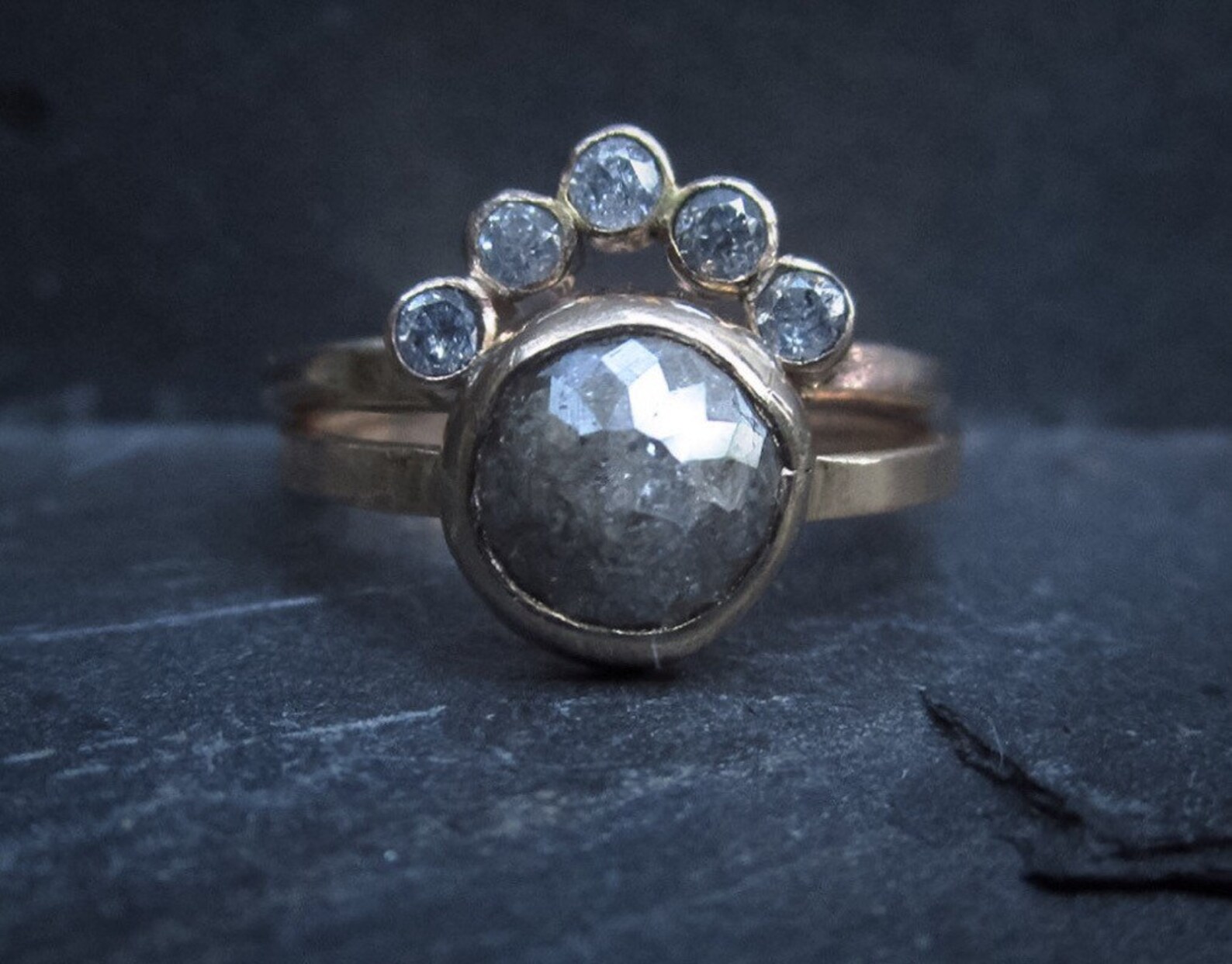 Diamond Arc Ring Curved Wedding Band Nesting Ring 5 Bezel - Etsy