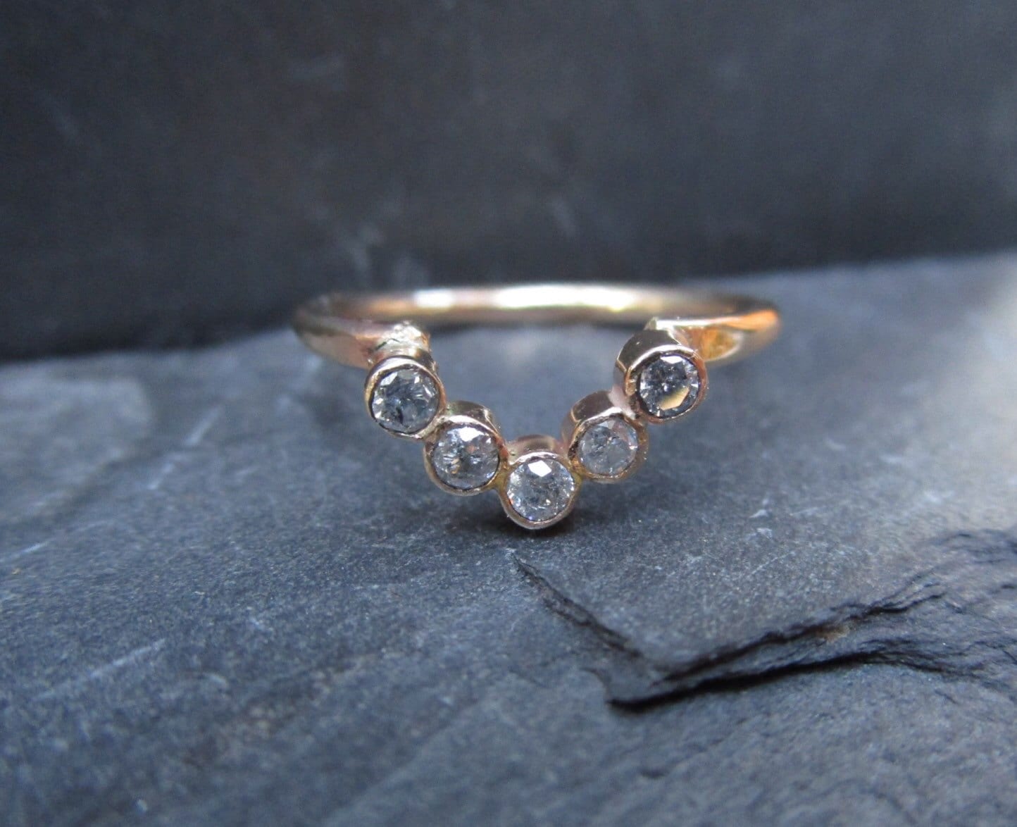 Diamond Arc Ring Curved Wedding Band Nesting Ring 5 Bezel - Etsy