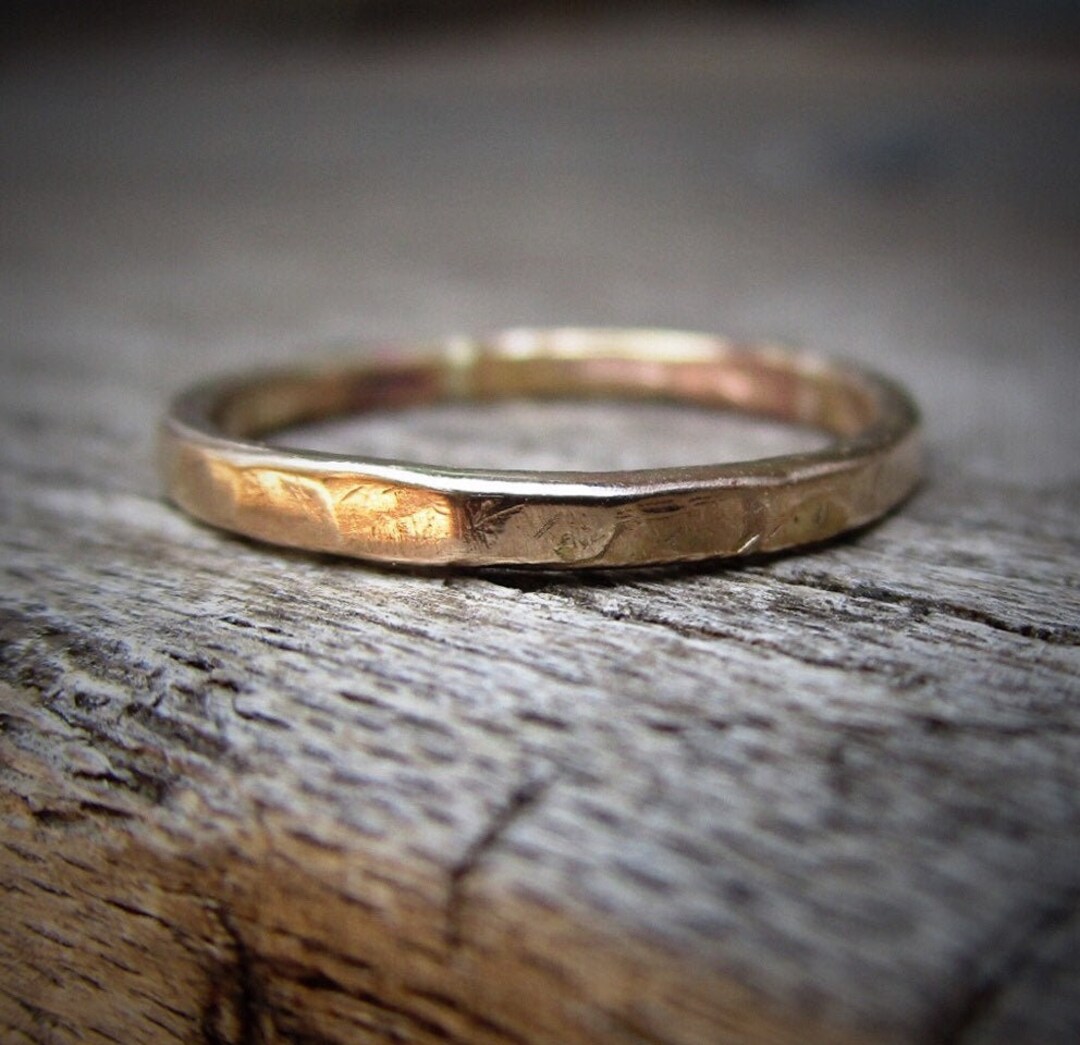 14k Gold Hammered Band, Rustic Hammered, Solid Gold Stacking Ring, 14k ...